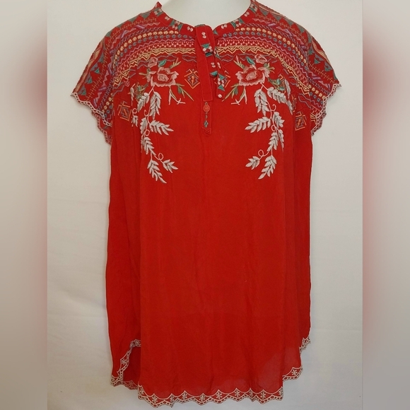 Johnny Was | Tops | Johnny Was Peasant Boho Red Blous3 Size L | Poshmark